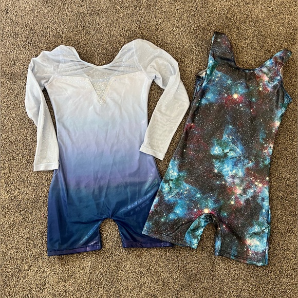 Other | Girls Gymnastic Leotard Bundle Glitter Sheer Shorts Galaxy ...
